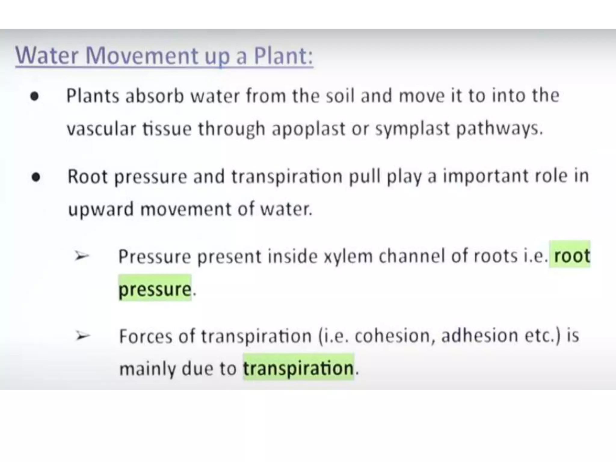 plant water relation, transpiration, root pressure and transpirational ...