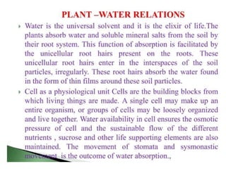 plant water relation, transpiration, root pressure and transpirational ...