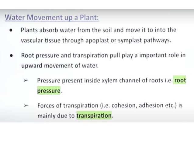 plant water relation, transpiration, root pressure and transpirational ...