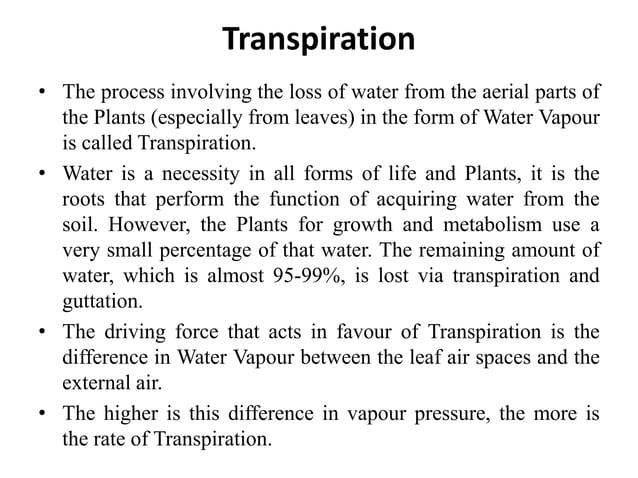 plant water relation, transpiration, root pressure and transpirational ...