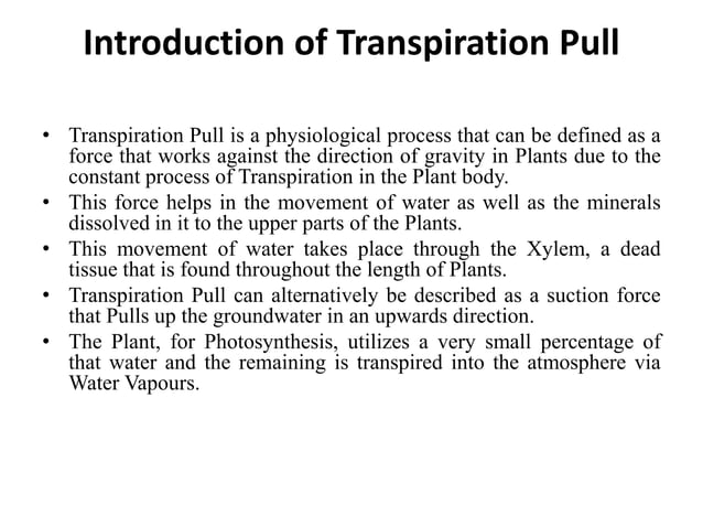 plant water relation, transpiration, root pressure and transpirational ...