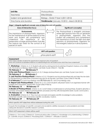 Plan unidad photosynthesis noveno | DOCX | Educational Assessment ...