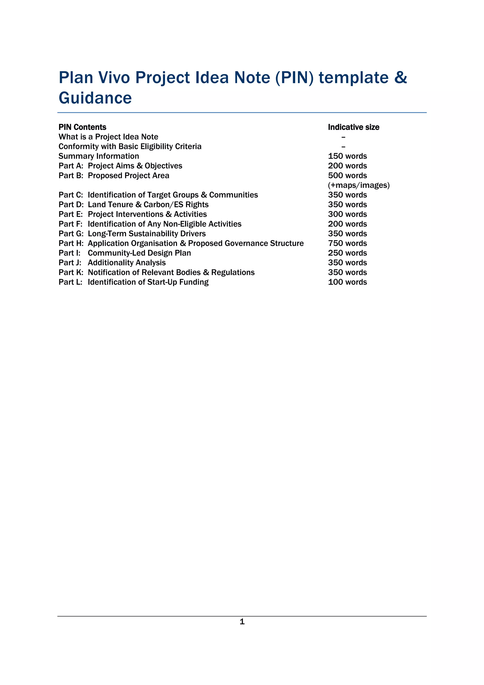 Plan Vivo project idea note (pin) template & guidance | DOCX