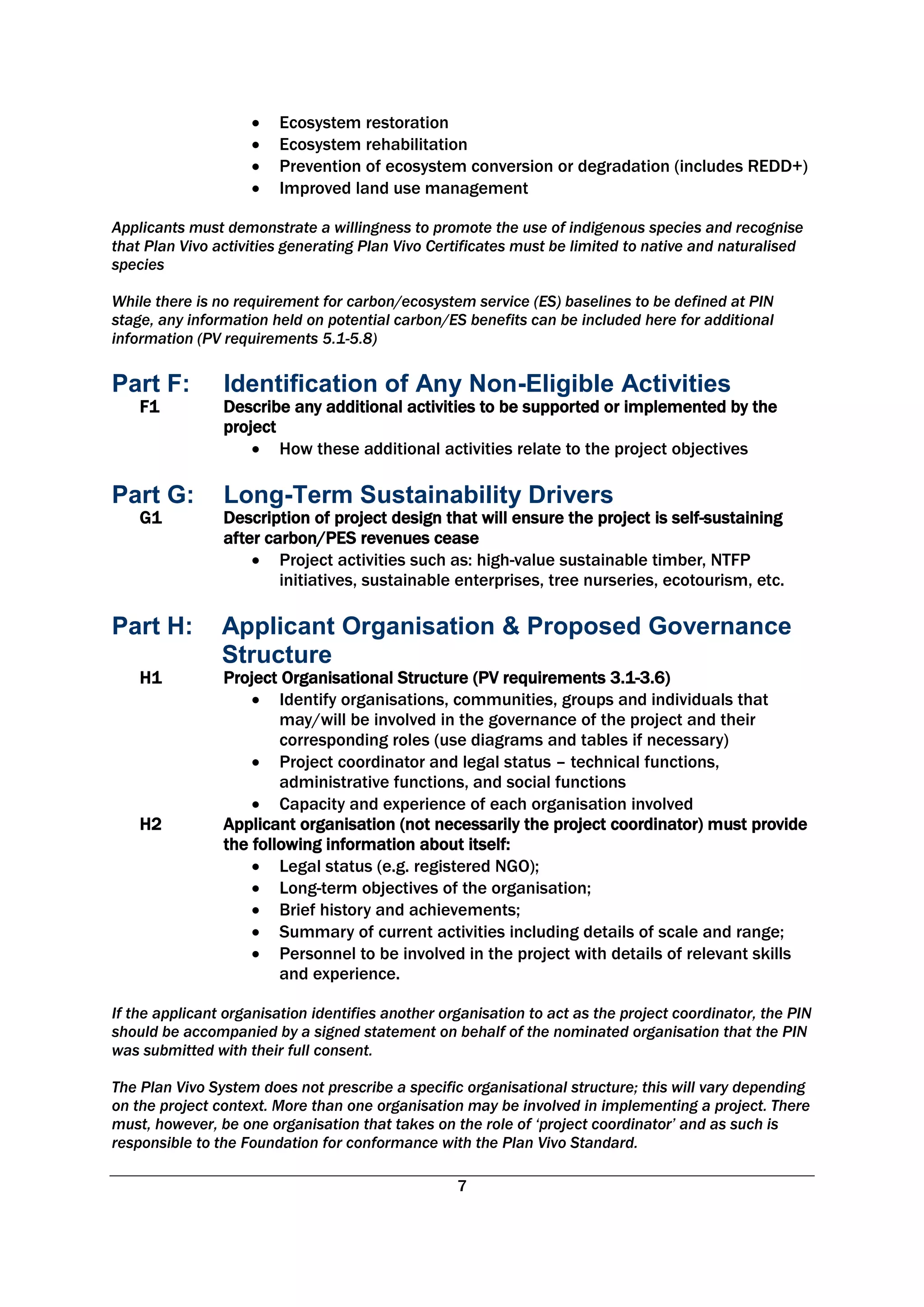 Plan Vivo project idea note (pin) template & guidance | DOCX