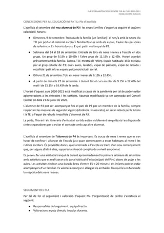 Pla d'Organització Centre Escola Santa Eulàlia | PDF