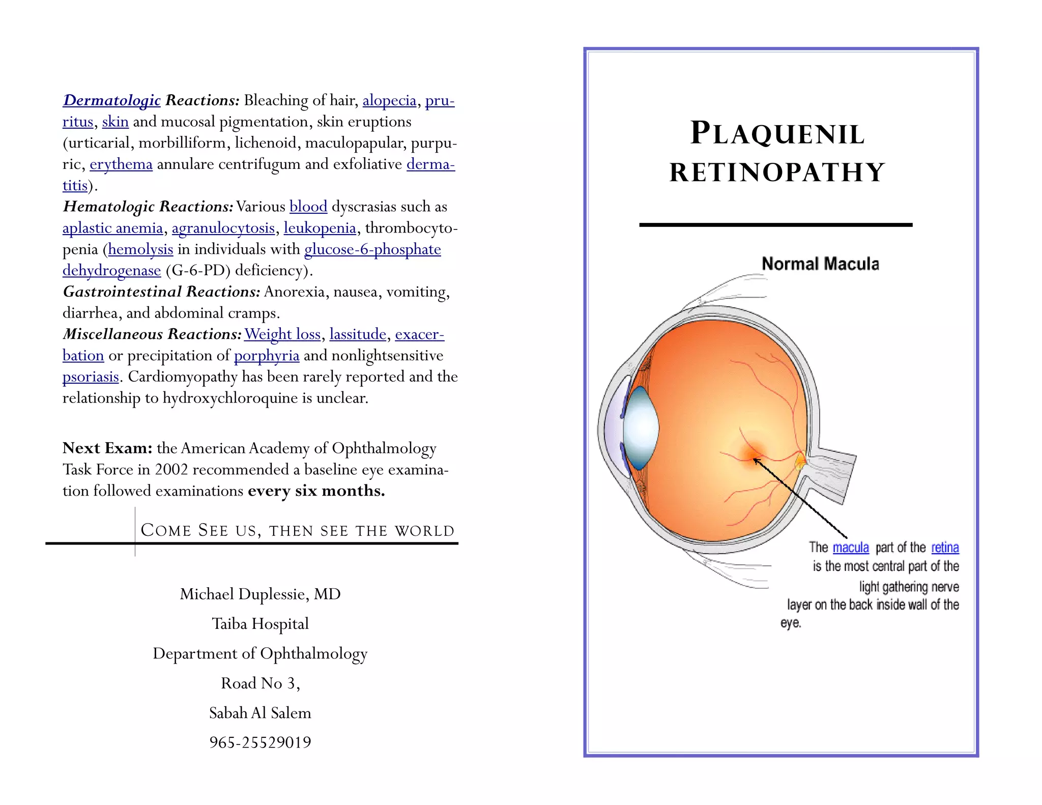 Plaquenil and retinopathy by dr. michael duplessie ophthalmologist | PPT