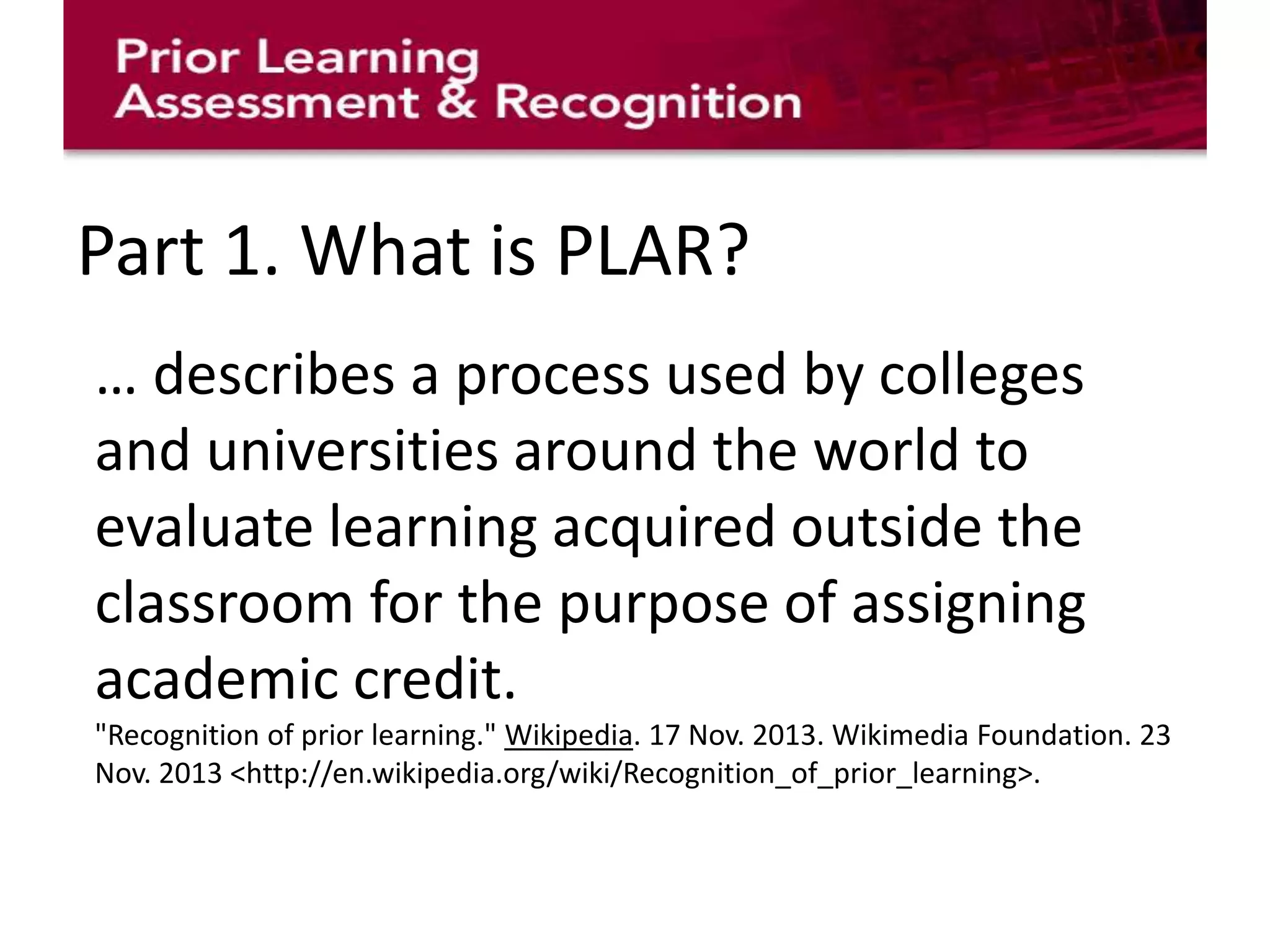 Introduction to Prior Learning Assessment and Recognition | PPTX