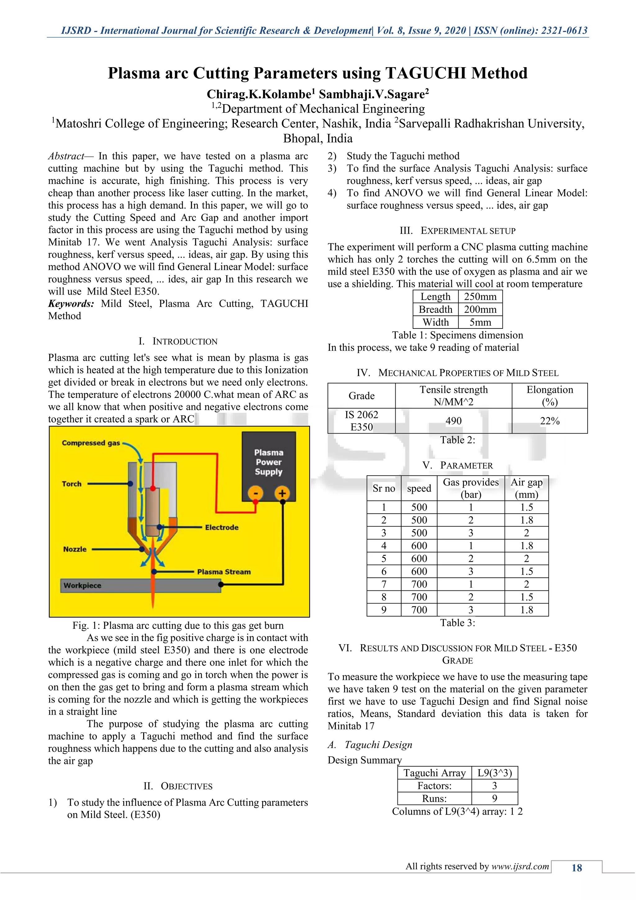 Plasma arc cutting parameters using taguchi method | PDF | Physics | Science
