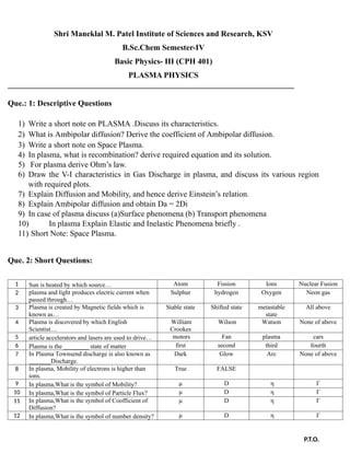 Plasma assignment for Plasma Physics.doc