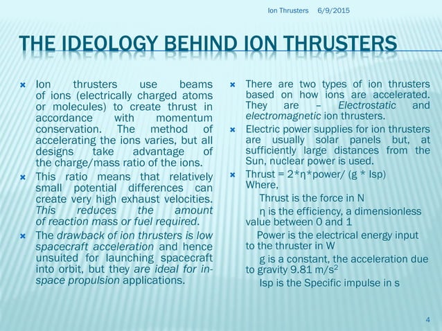 ION THRUSTERS (an application of plasma physics) ppt | PDF | Chemistry | Science