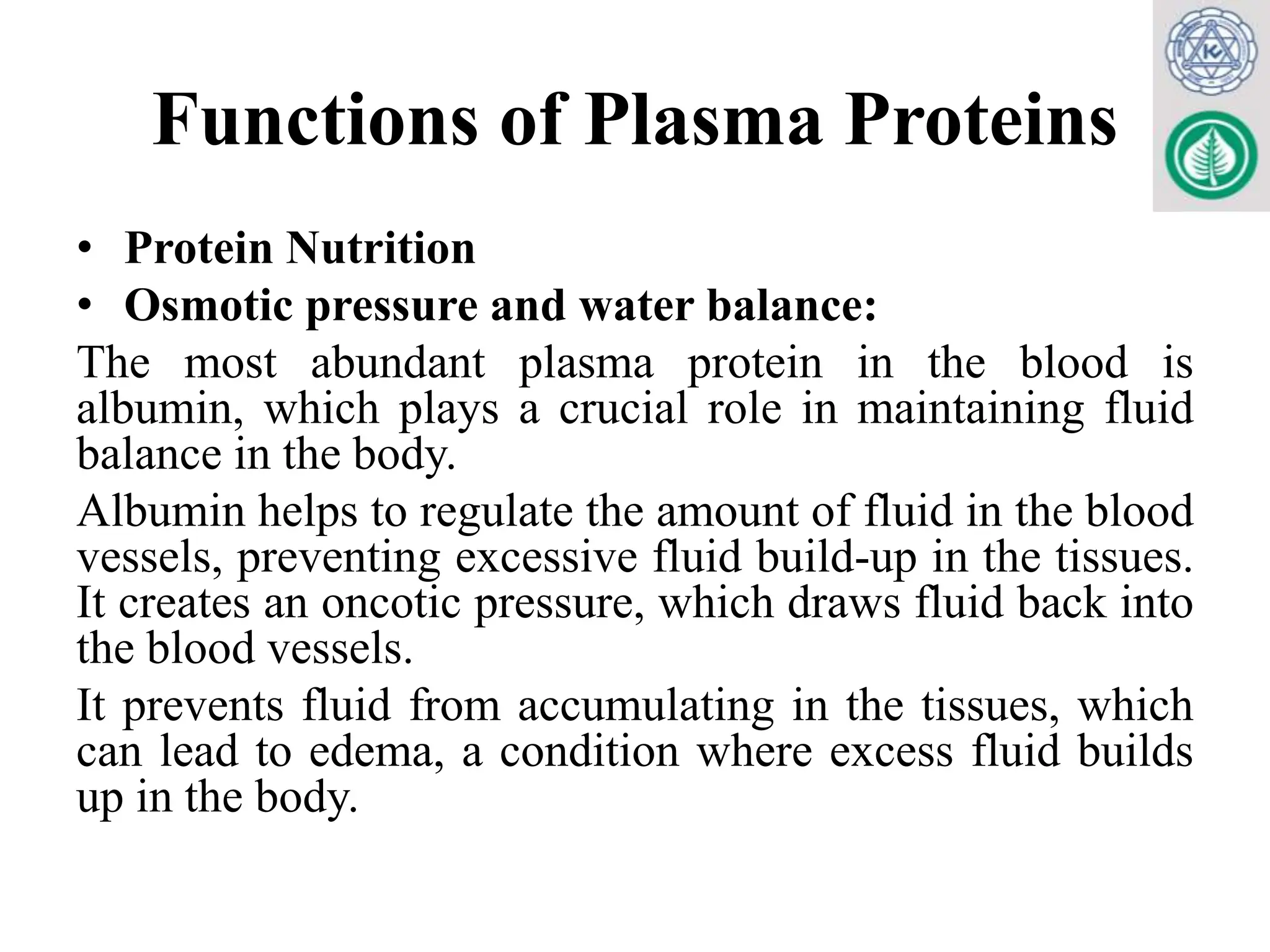 Plasma proteins and their functions for Nursing .pptx
