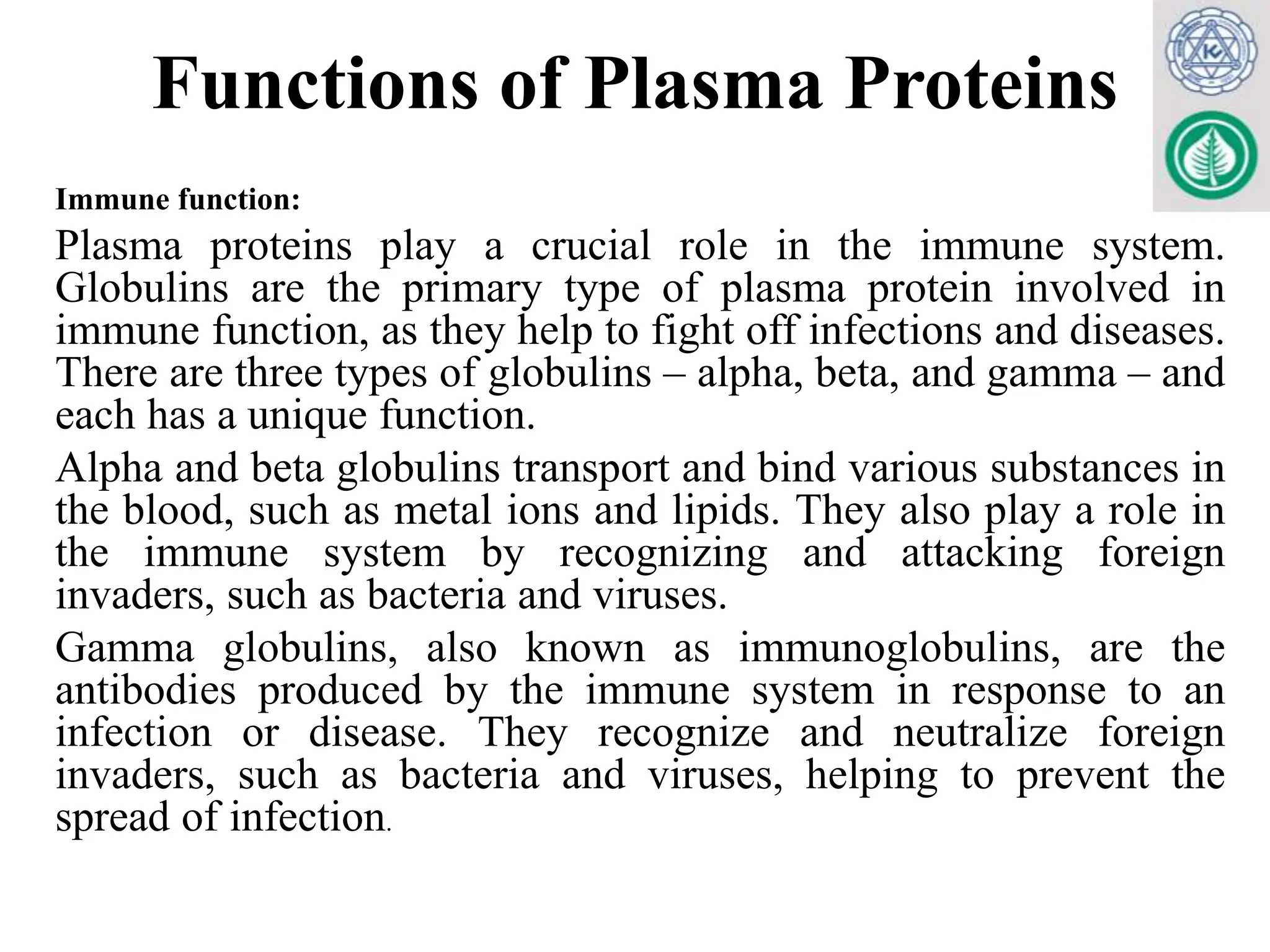 Plasma proteins and their functions for Nursing .pptx