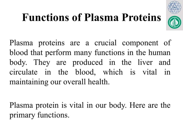 Plasma proteins and their functions for Nursing .pptx | Blood Disorders | Diseases and Conditions