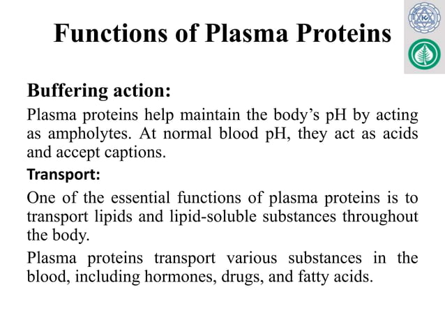 Plasma proteins and their functions for Nursing .pptx | Blood Disorders ...