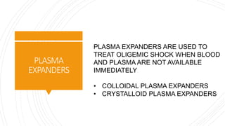 Plasma volume expanders and cardiovascular drugs used in | PPTX
