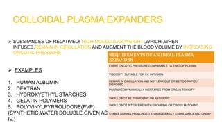 Plasma volume expanders and cardiovascular drugs used in | PPTX
