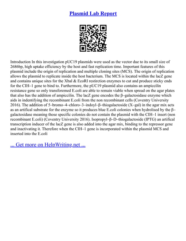 Plasmid Lab Report | PDF