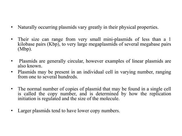 Plasmids and their features for genetic engineering | PPT | Biological ...