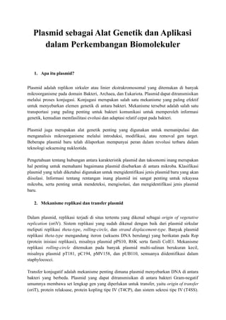Plasmid sebagai Alat Genetik dan Aplikasi dalam Perkembangan ...