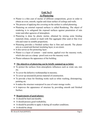 Plastering and plastering methods used in Construction | PDF