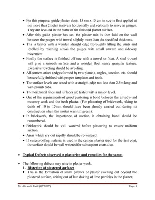 Plastering and plastering methods used in Construction | PDF