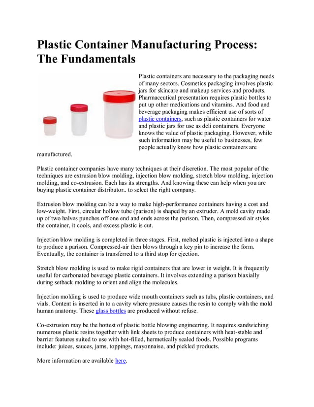 Plastic container manufacturing process | PDF | Food & Drink