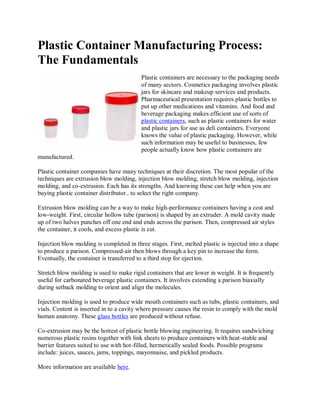 Plastic container manufacturing process | PDF