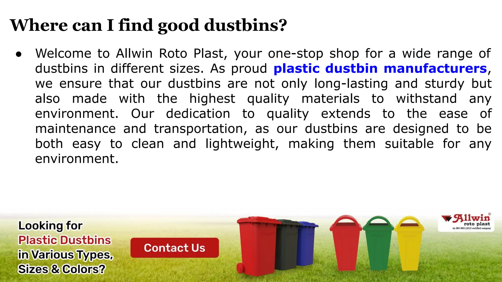 Plastic Dustbins: Types, Sizes, and Uses | PDF