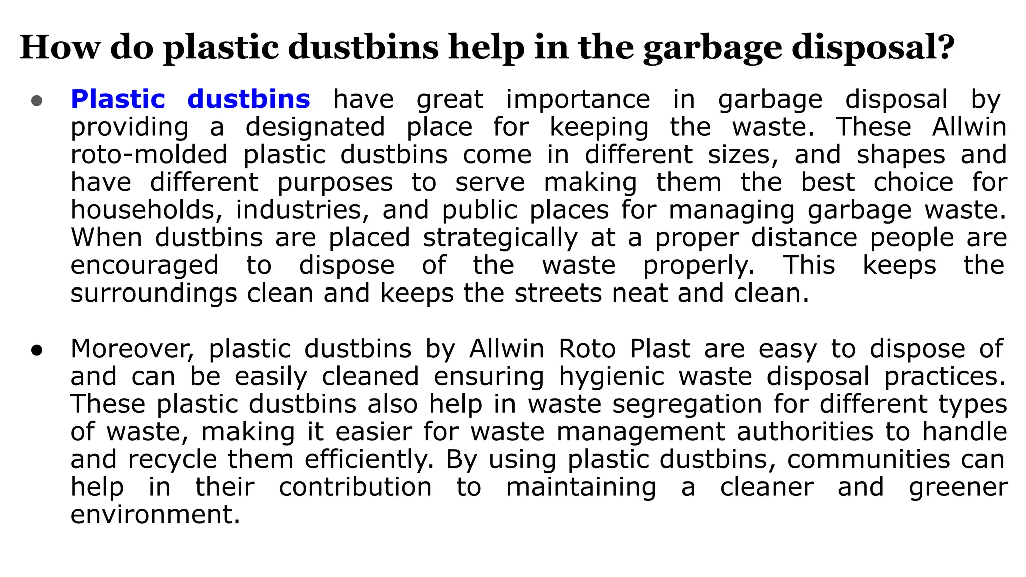 Plastic Dustbins: Types, Sizes, and Uses | PDF