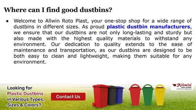 Plastic Dustbins: Types, Sizes, and Uses | PDF | Indoor Environmental ...