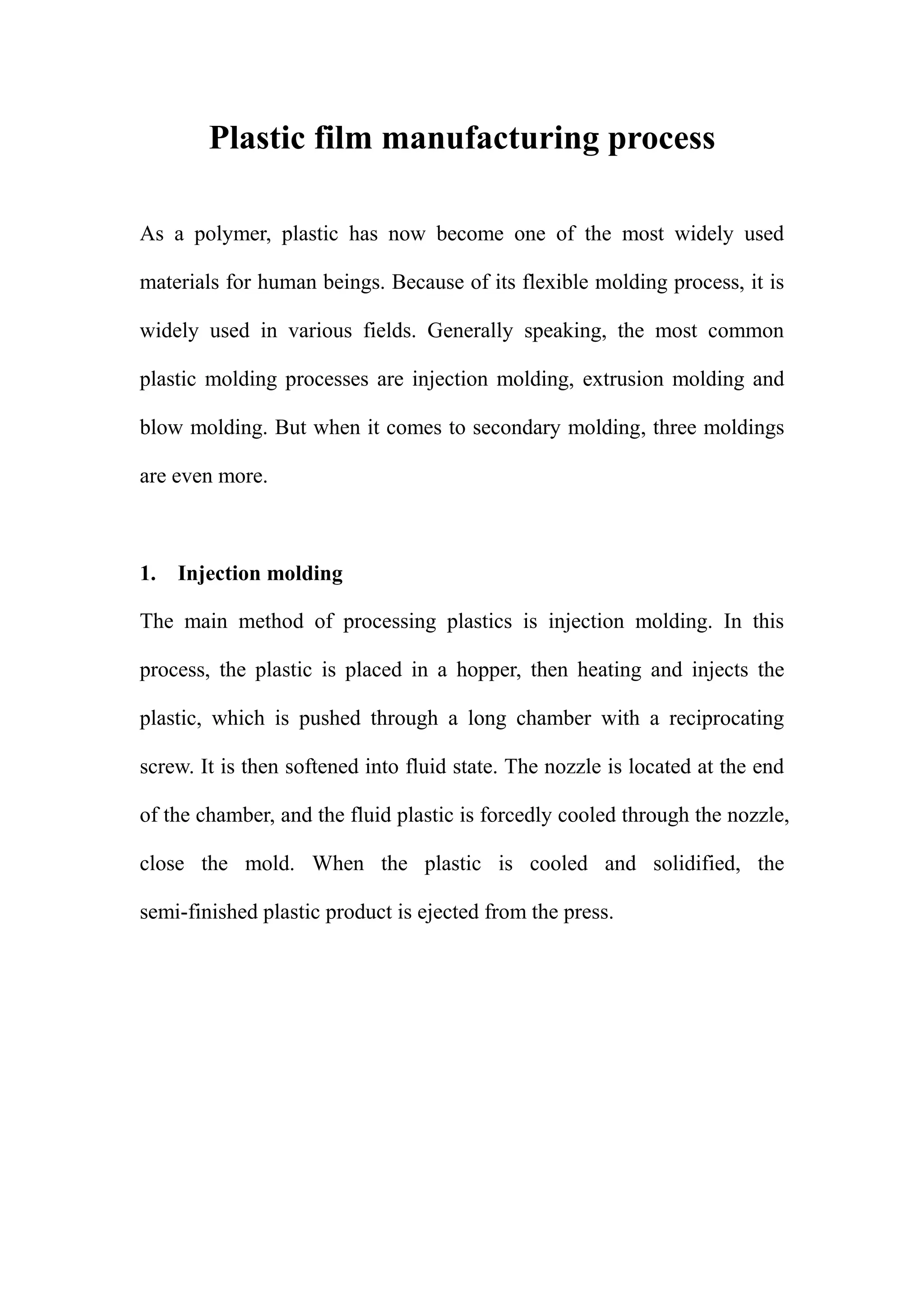 Plastic film manufacturing process | PDF