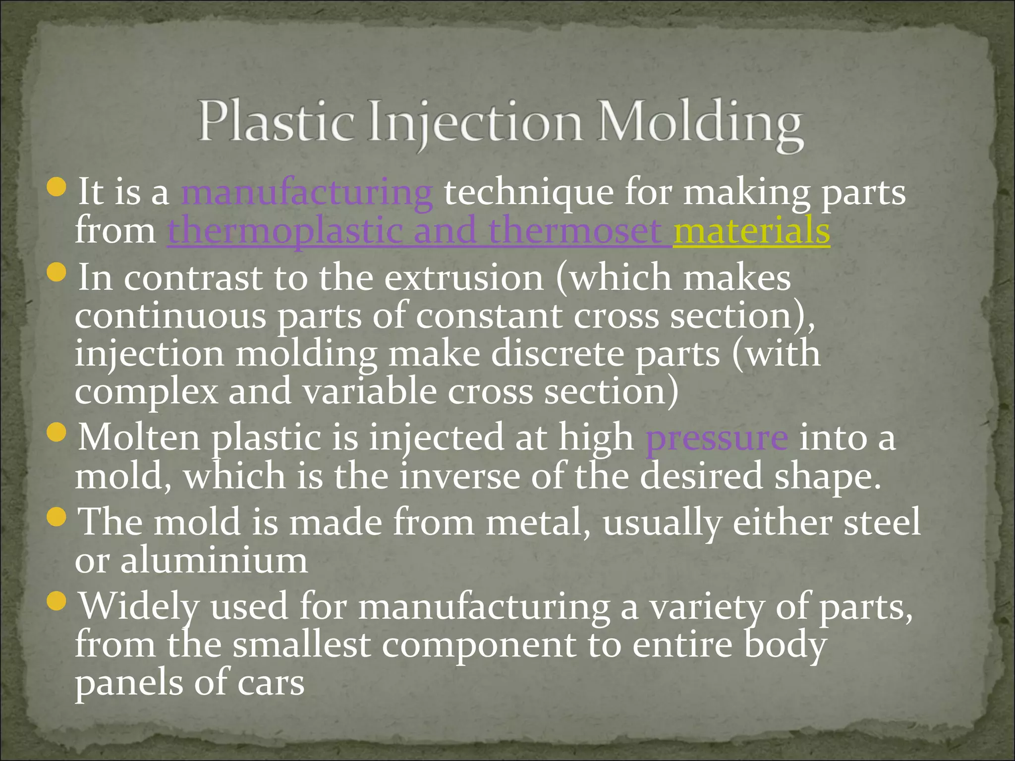 Plastic injection moulding ppt | PPT