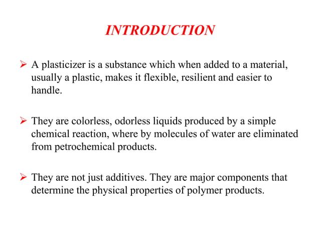 Plasticizer class ppt | PPTX | Chemistry | Science