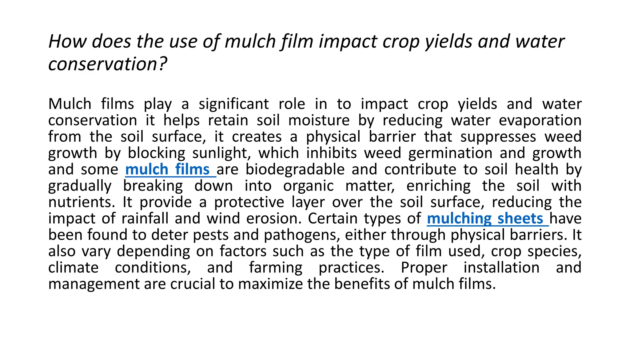 Plastic Mulch Films | Mulching Sheet | Agriculture Mulch Film | PPTX