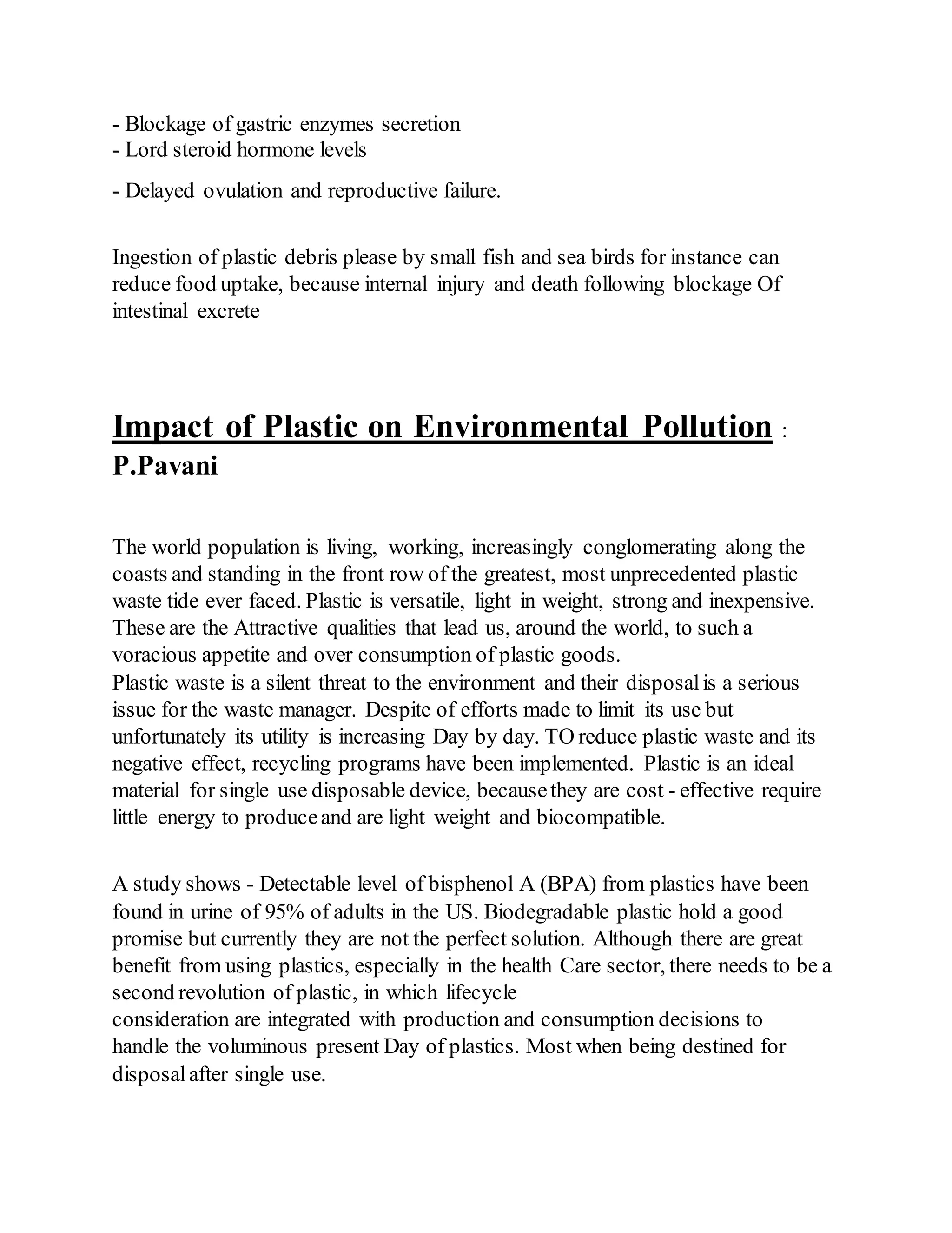 Plastic pollution | DOCX