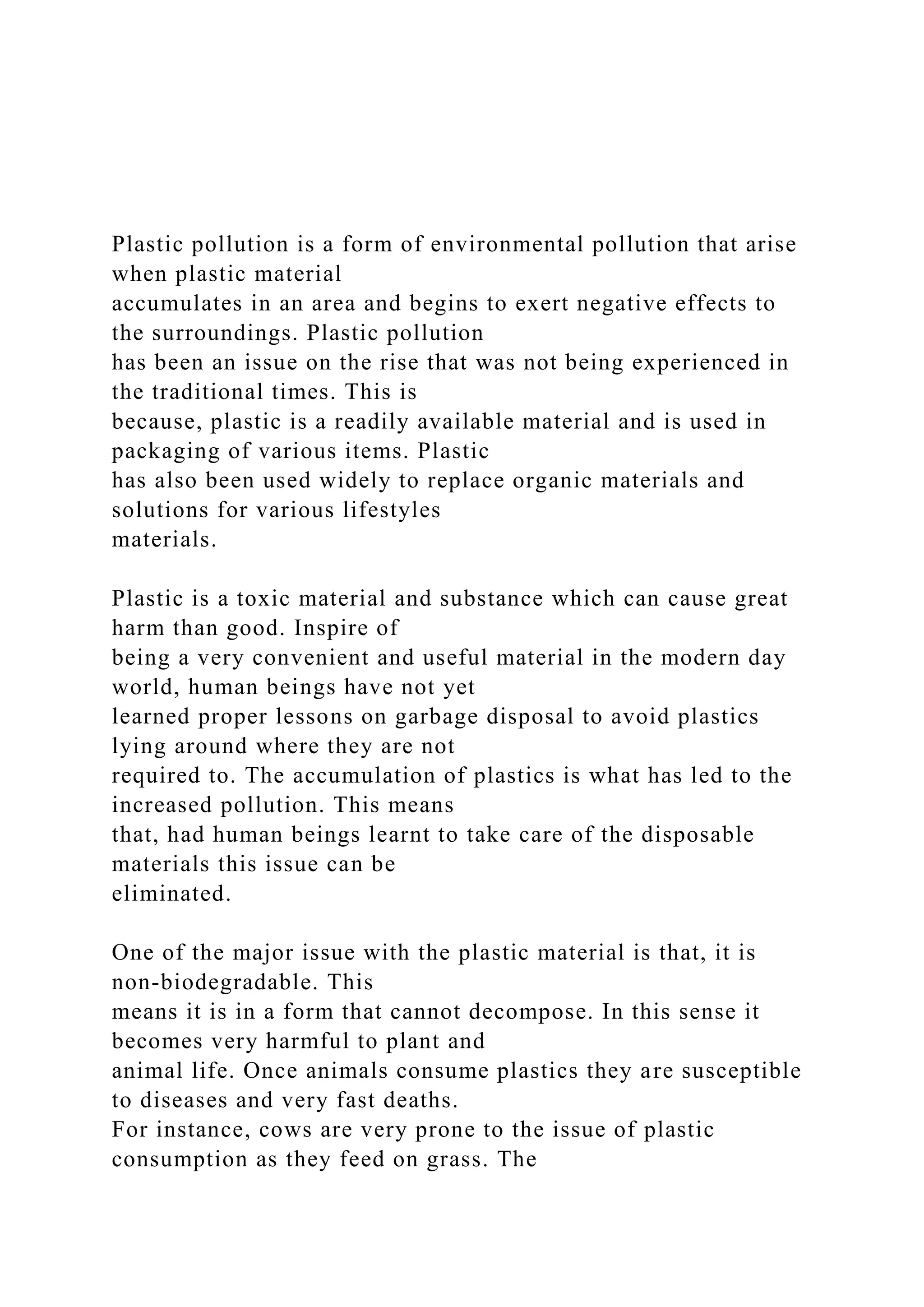 Plastic pollution is a form of environmental pollution that ar.docx