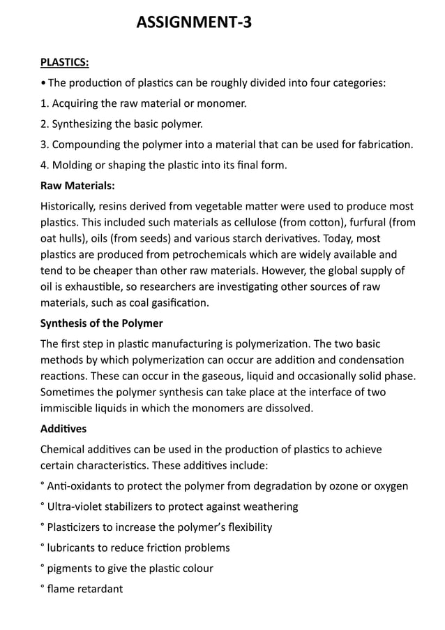 Plastics manufacturing processes | PDF | Chemistry | Science