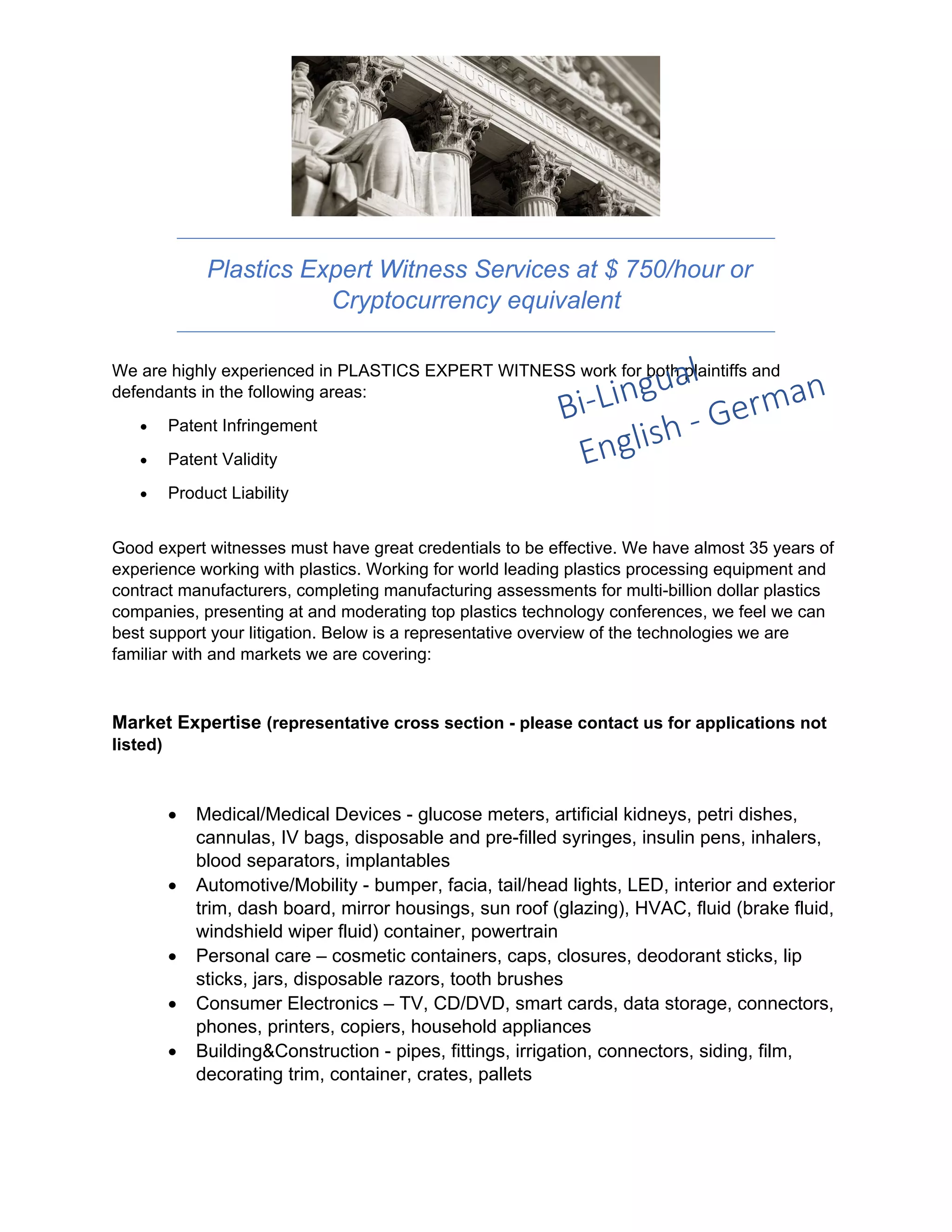 Plastics Expert Witness Expertise 2023 | PDF