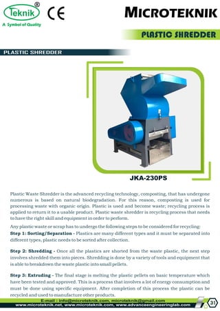 Plastic shredder Manufacturer From India | PDF | Environmental Services Industry | Industries
