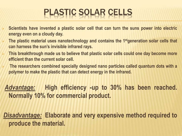 Plastic solar cells | PPTX | Chemistry | Science