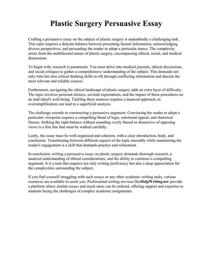Plastic Surgery Persuasive Essay.pdf | Cosmetic Medical Services ...