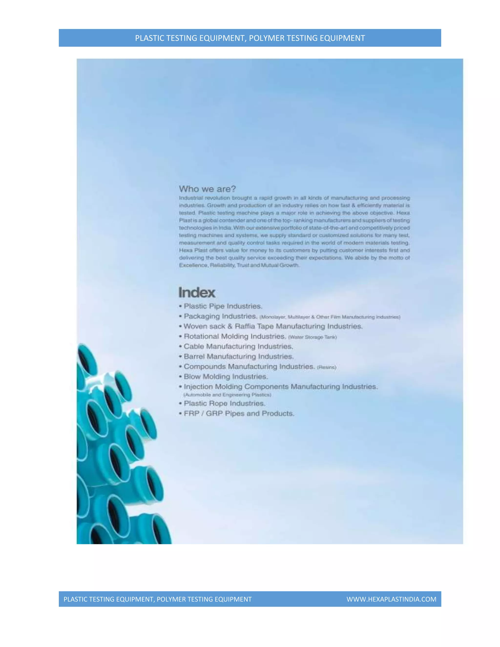 Plastic Testing Equipment, Polymer Testing Equipment | PDF