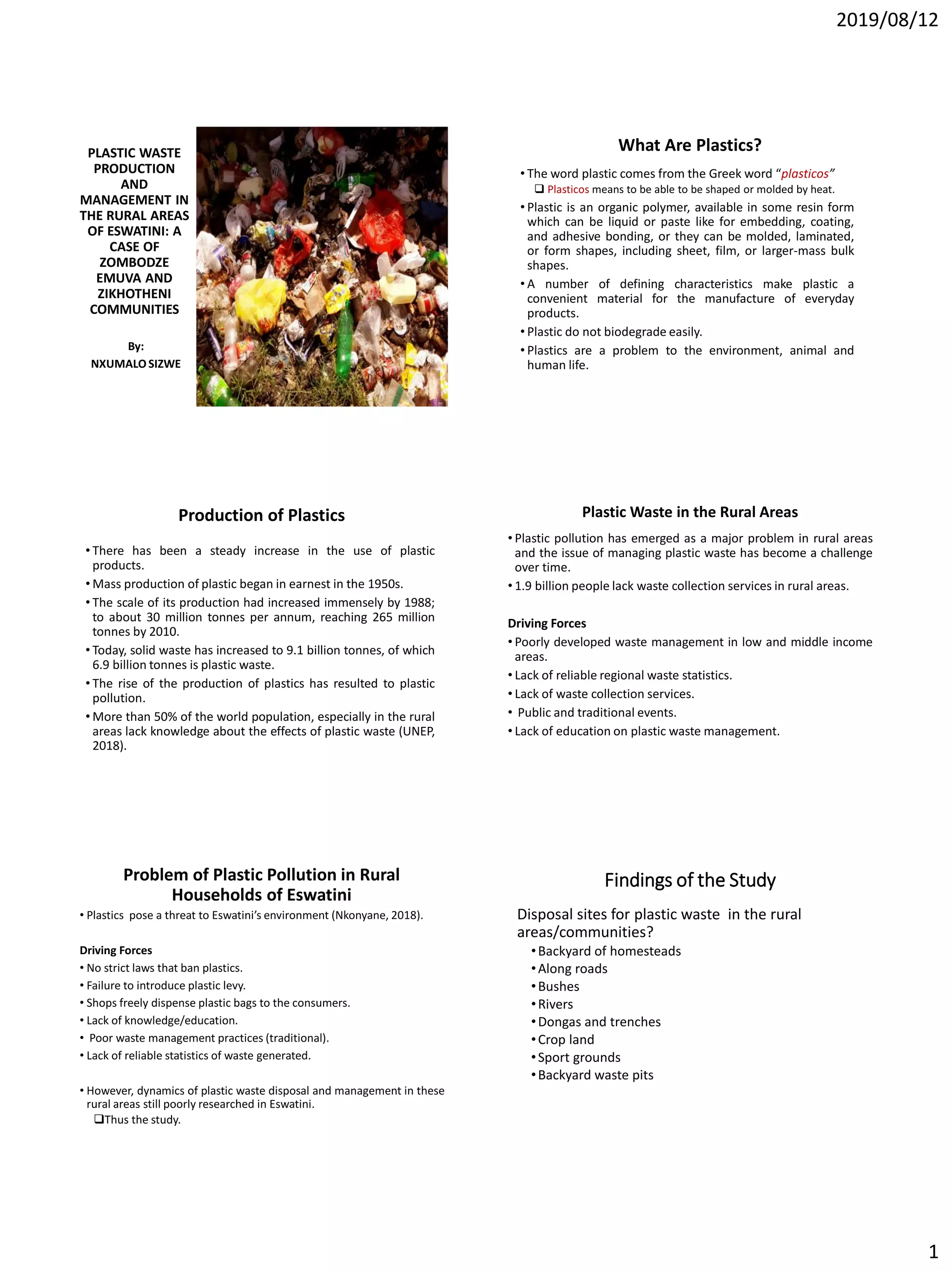 Plastic Waste Production and Management in the Rural Areas of Eswatini ...