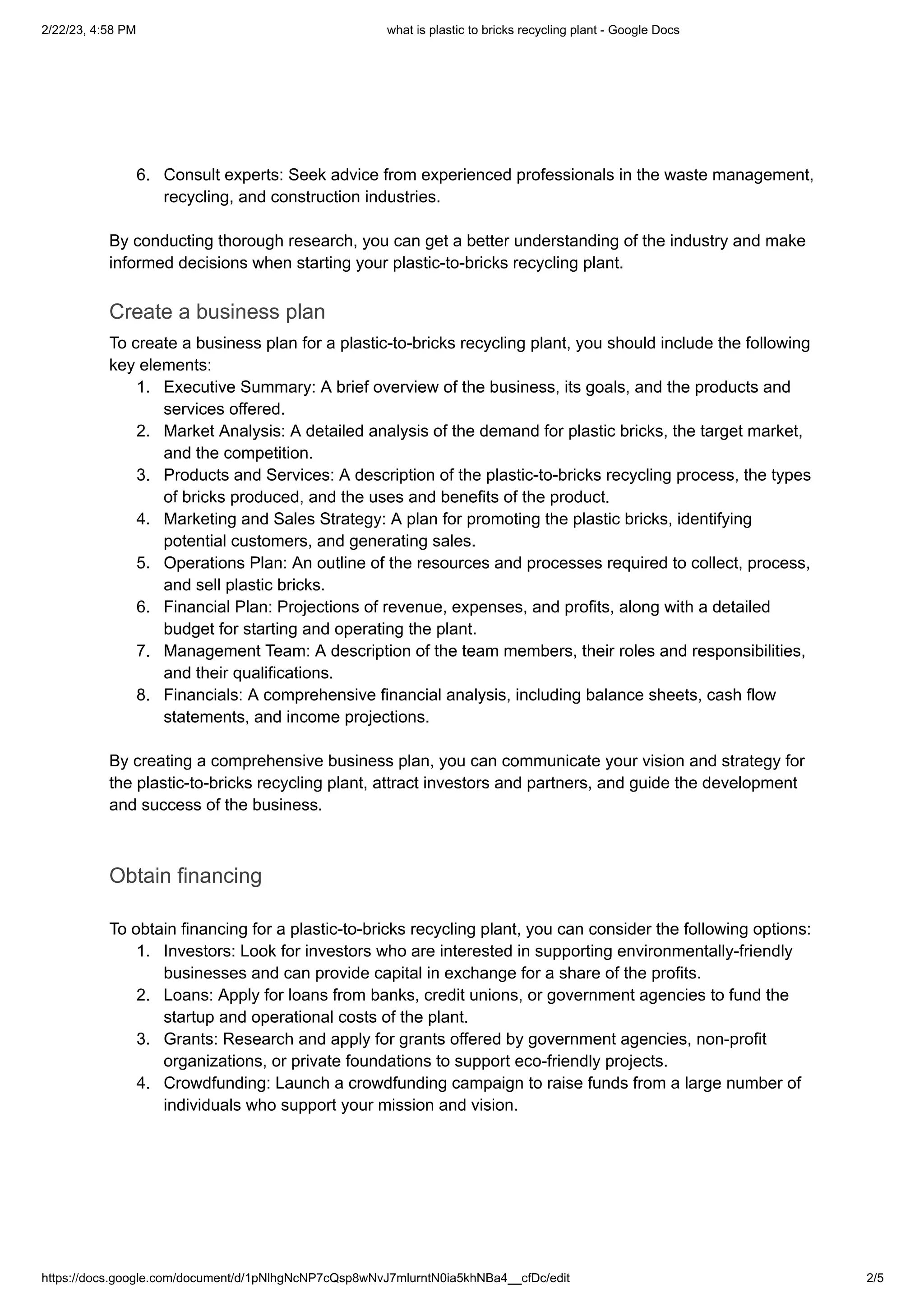 What Is Plastic To Bricks Recycling Plant And How To Start It | PDF