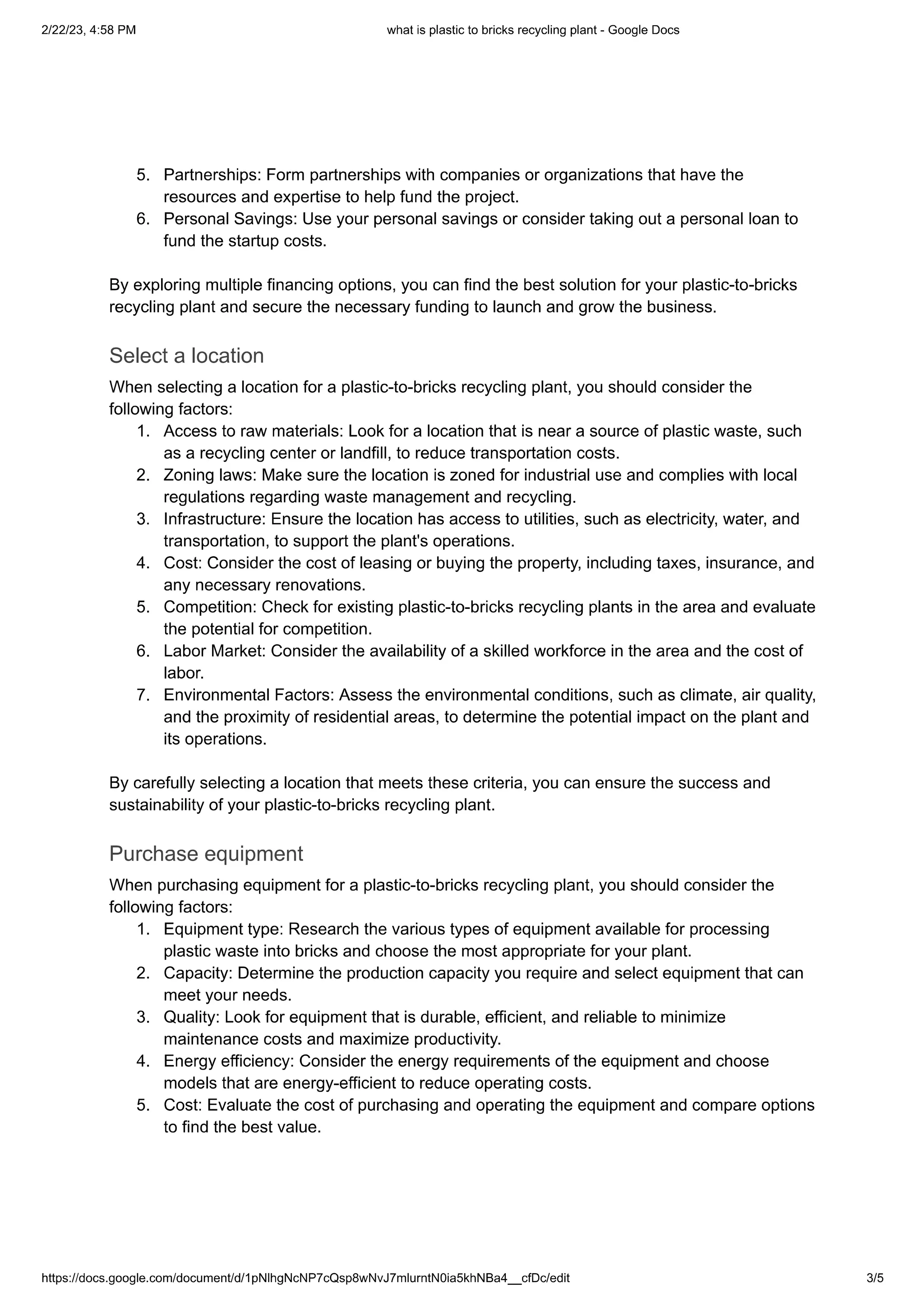 What Is Plastic To Bricks Recycling Plant And How To Start It | PDF