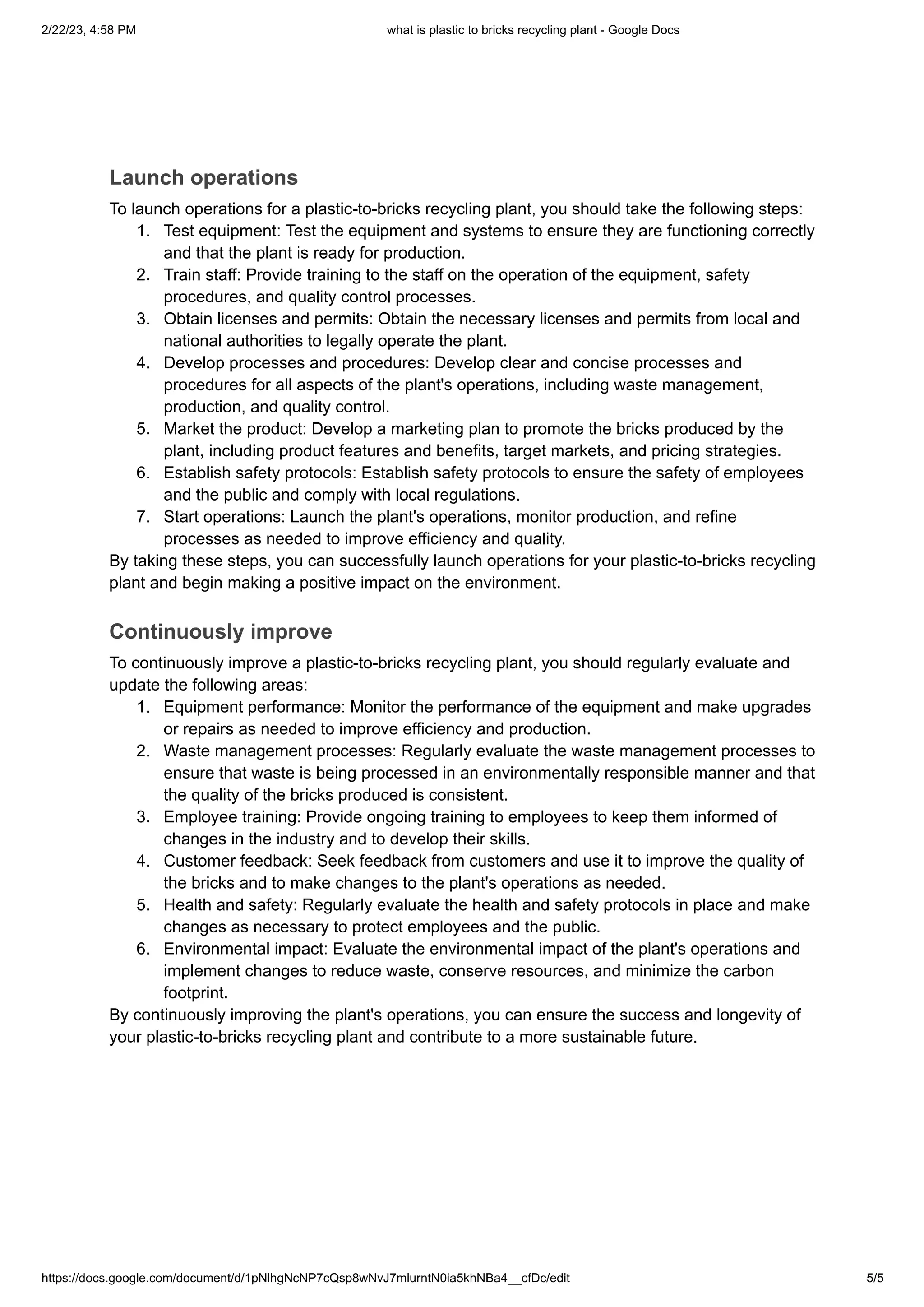 What Is Plastic To Bricks Recycling Plant And How To Start It | PDF