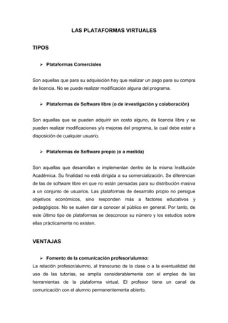 Plataformas Virtuales, Tipos y Caracteristicas | DOCX