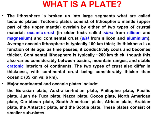 WHAT IS A PLATE? MAJOR PLATES. Types of Earth’s Crust. Plate Boundary ...