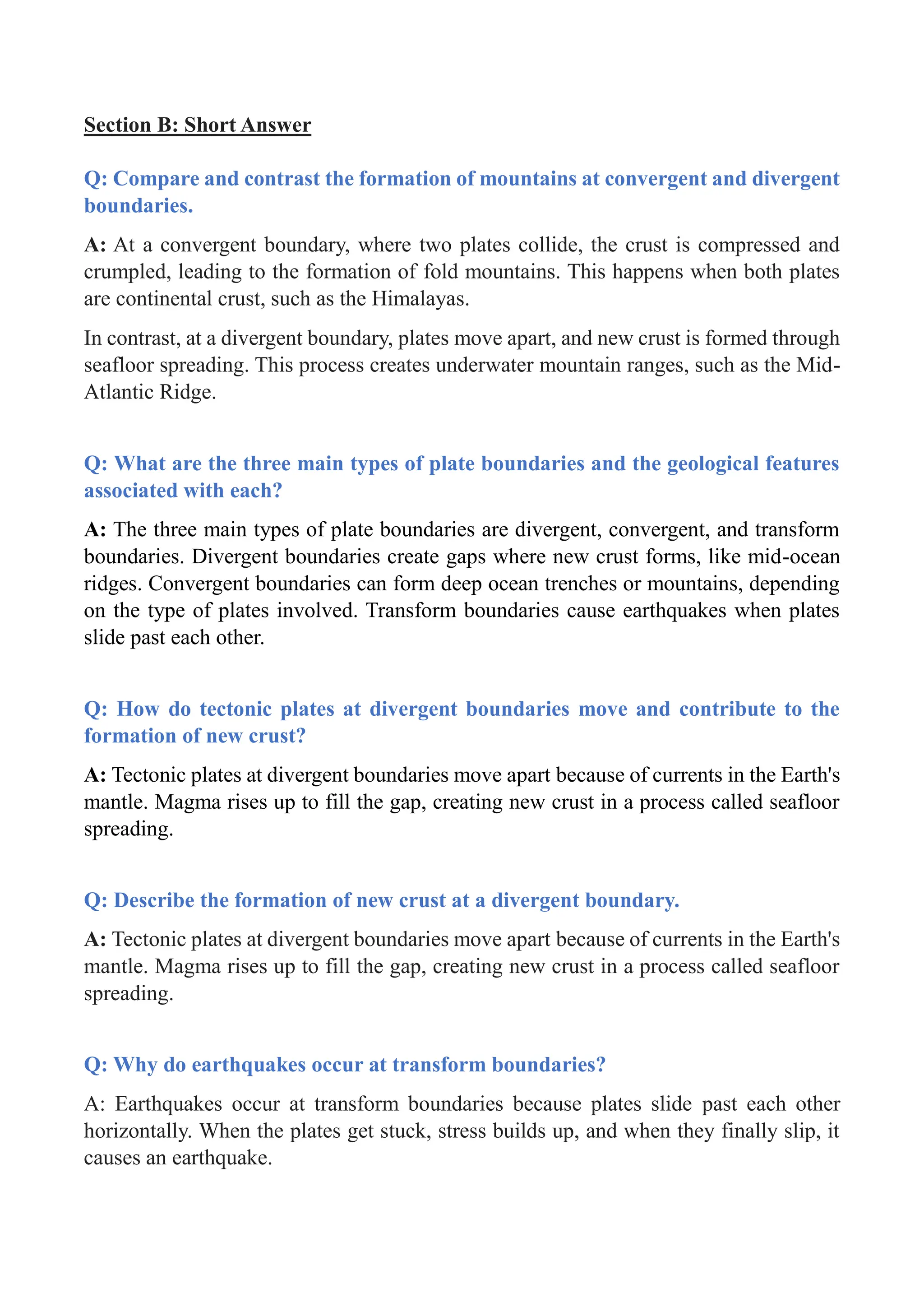 Plate Boundaries - exam style questions | DOCX