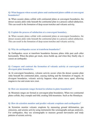 Plate Boundaries - exam style questions | DOCX